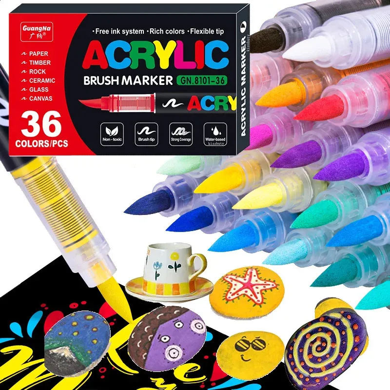 Acrylic Paint Pens Vibrant Color Marking Pen Set With Soft Brush Nib ...