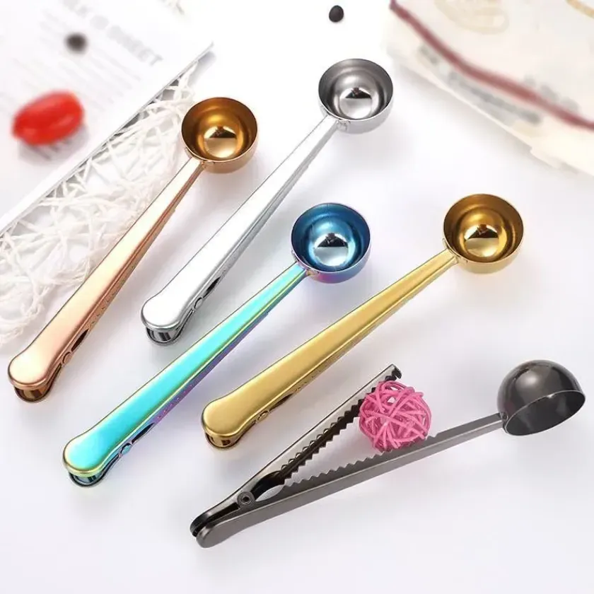 Premium Stainless Coffee Scoop with Bag Clip - 2-in-1 Measuring Spoon ...