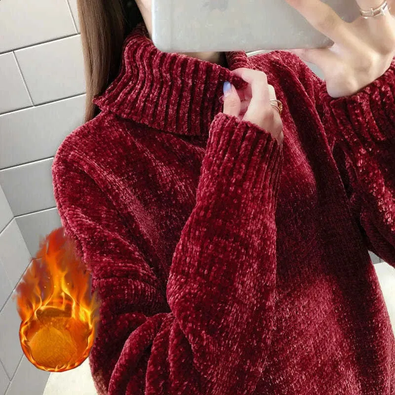 Chenille Loose-Fit Turtleneck Sweater for Women Autumn Winter Korean ...