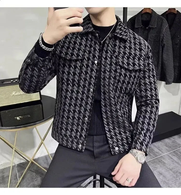 Men's Slim Fit Striped Casual Jacket - Korean Style Lapel Leather ...