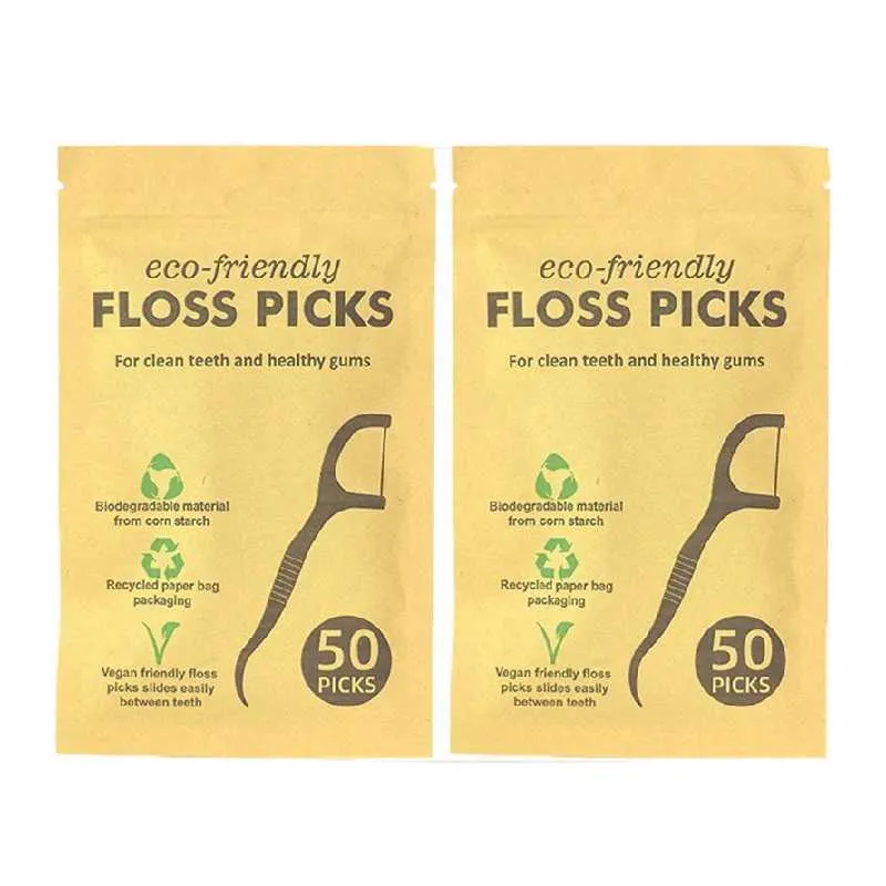 100 Eco Floss Picks - Biodegradable Toothpicks with Bristles - Premium ...