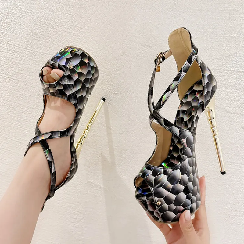 Wholesale Snake Print High Heels Women's Platform Sandal: Sexy Peep Toe Ankle Strap Banquet ...