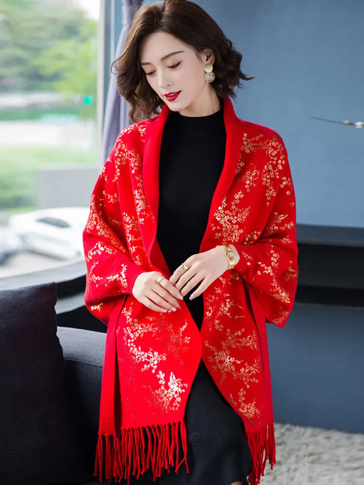 Happy Granny Qipao Shawl Coat Knitted Cardigan With Tassel Scarf For ...