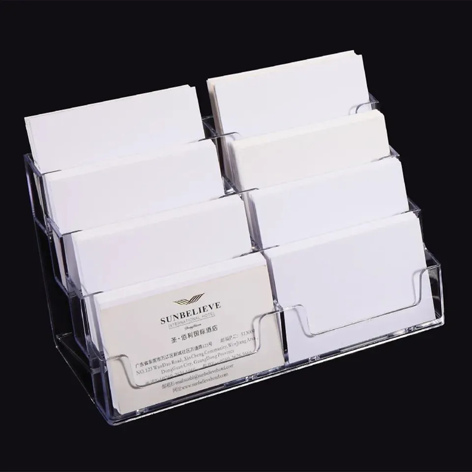 Metal Business Card Holder Stand 4 Layer, 8 Cell Multi Layer Desktop ...