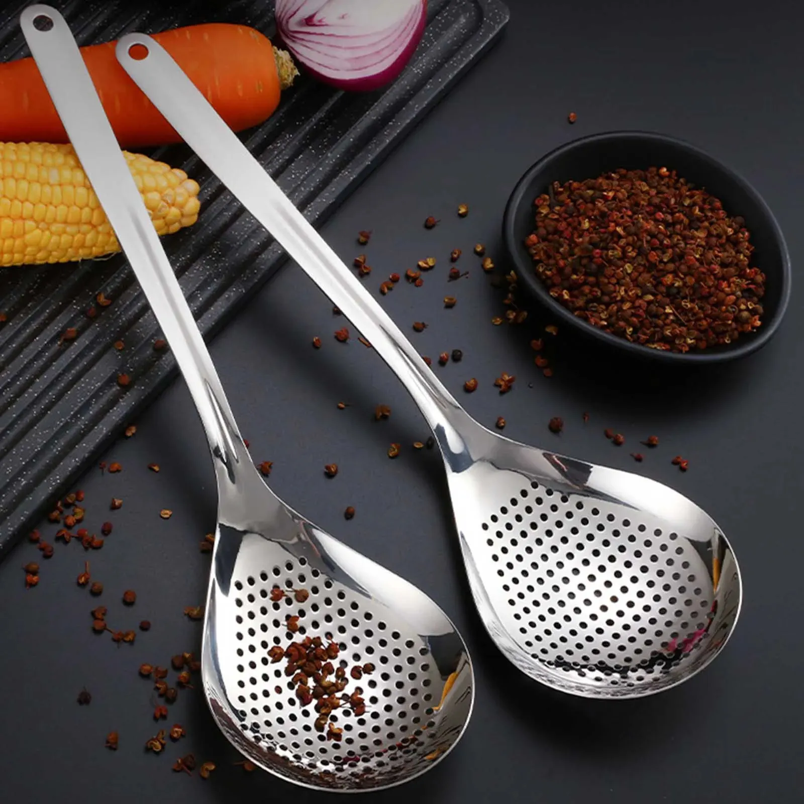 Stainless Steel Strainer Spoon - Kitchen Skimmer Scoop for Serving ...