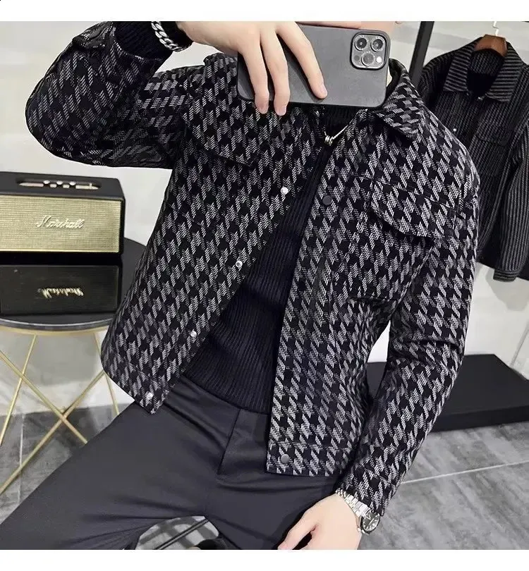 Men's Slim Fit Striped Casual Jacket - Korean Style Lapel Leather ...