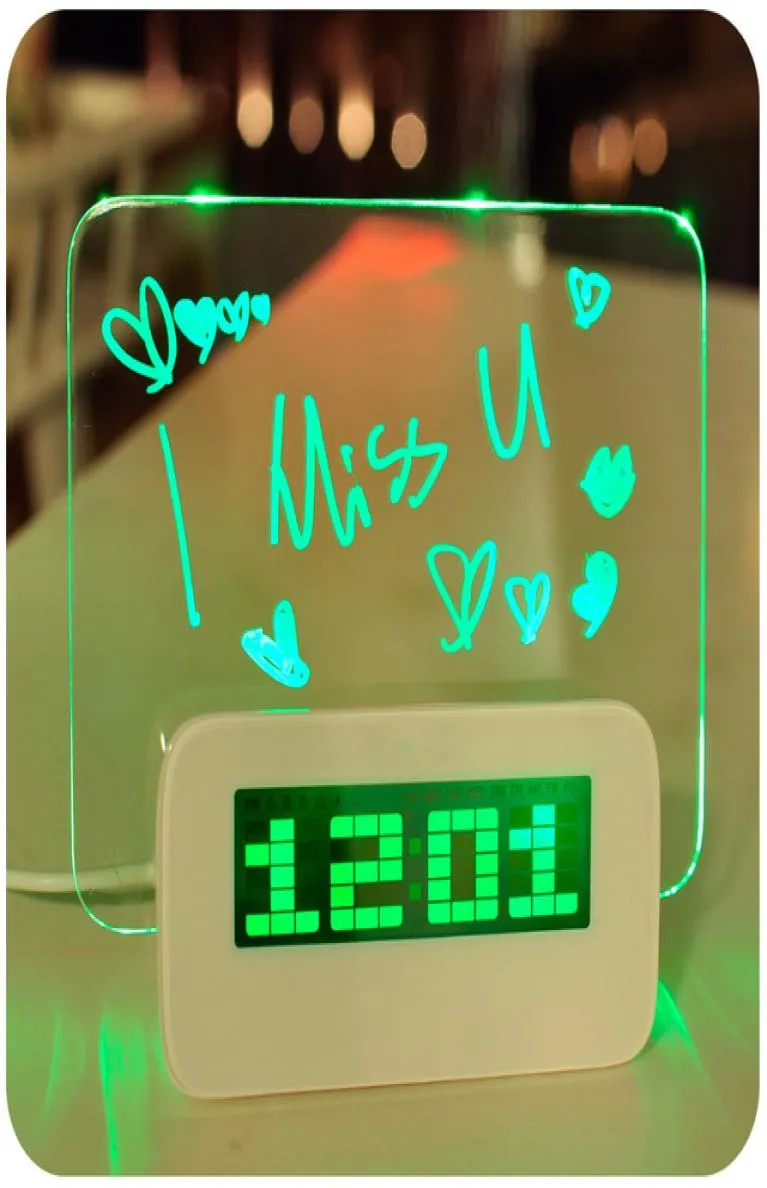 Blue & Green LED Digital Alarm Clock with Message Board & USB Hub ...