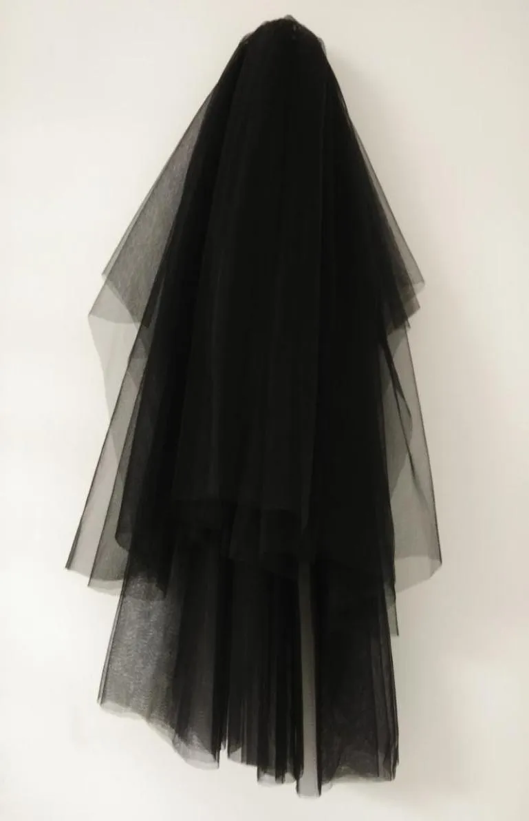 JIN IS YARN Black Wedding Veil: 4 Layers Tulle, Comb Front, Short ...