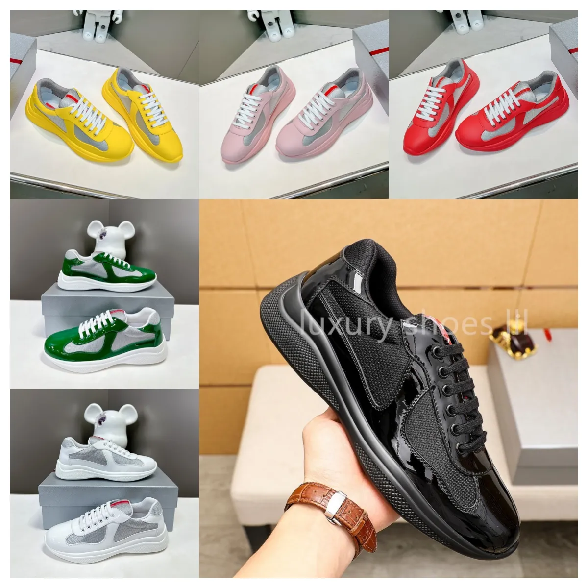 Designer Shoes Men Americas Cup Sneakers Leather Trainer Patent Flat ...