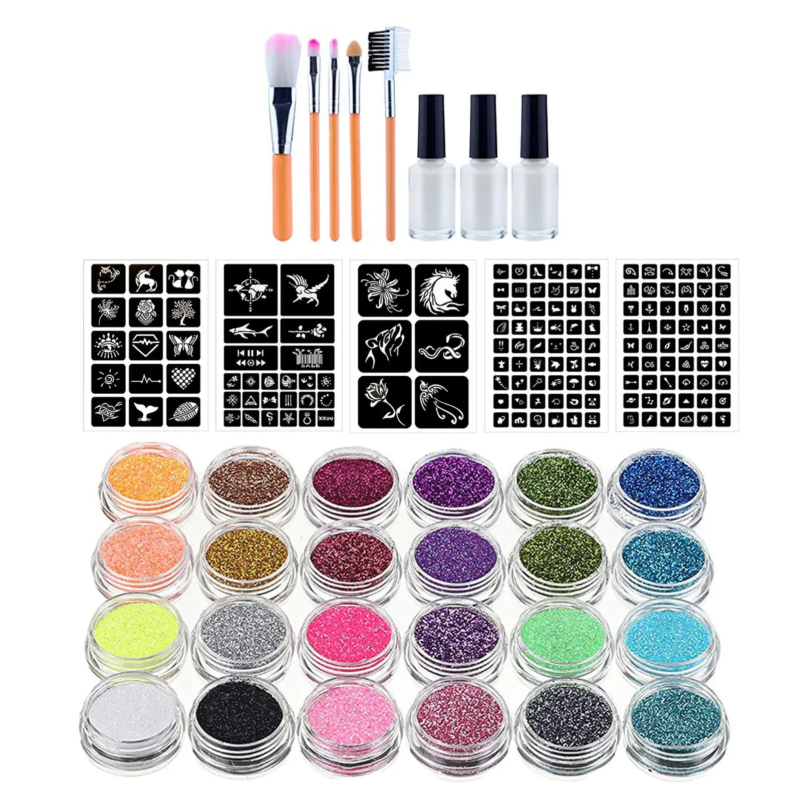 Glitter Tattoo Set 24 Glitter Colors Templates For Body, Nail, And ...