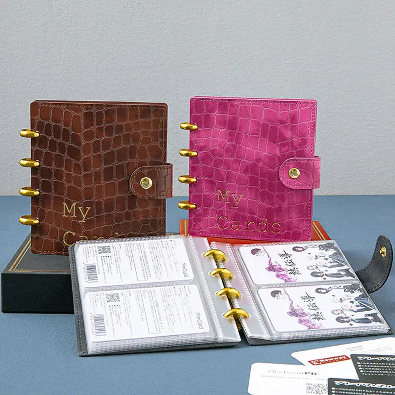 Card Organizer Box: Mushroom Hole Leather Cover Discbound Card Binder ...