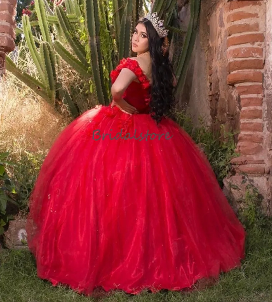 Elegant Red Quinceanera Dress : 3D Floral Ball Gown, Plus Size ...