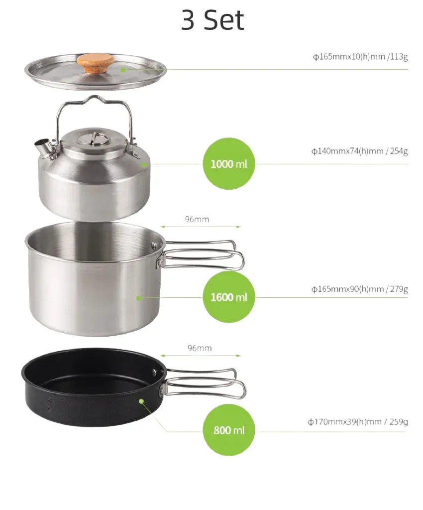 Lightweight Camping Cookware Kit - Stainless Steel Outdoor Cooking Set ...