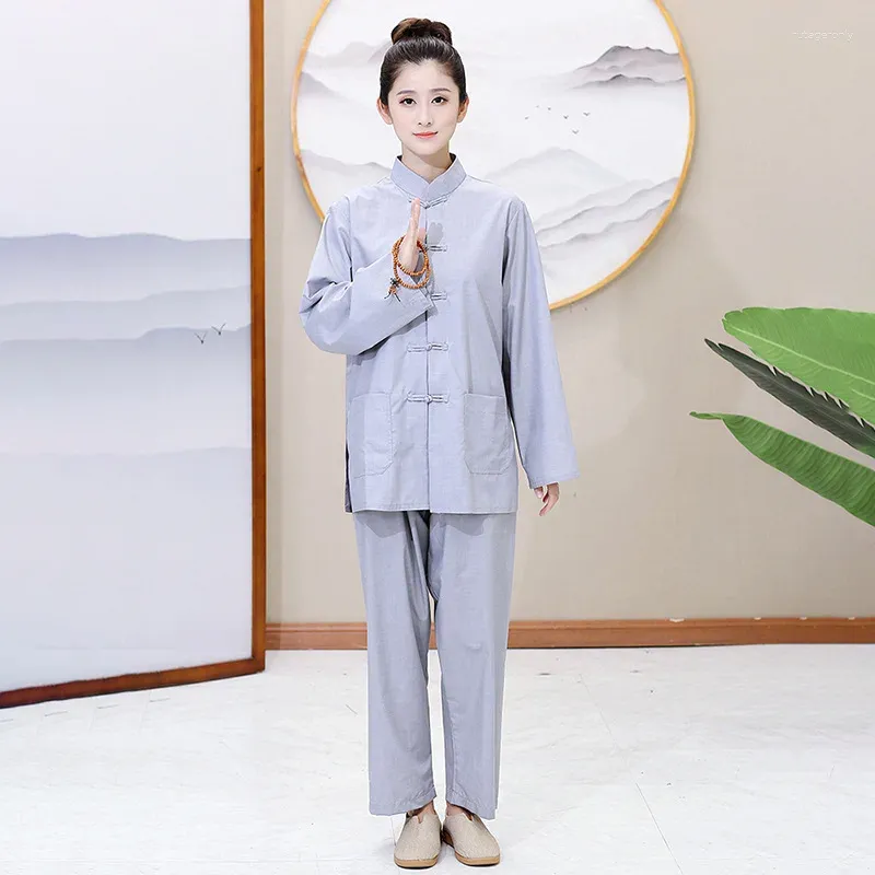 Women's Buddhist Monk Robe Set - Grey Arhat Gown, Chinese Buddhist ...