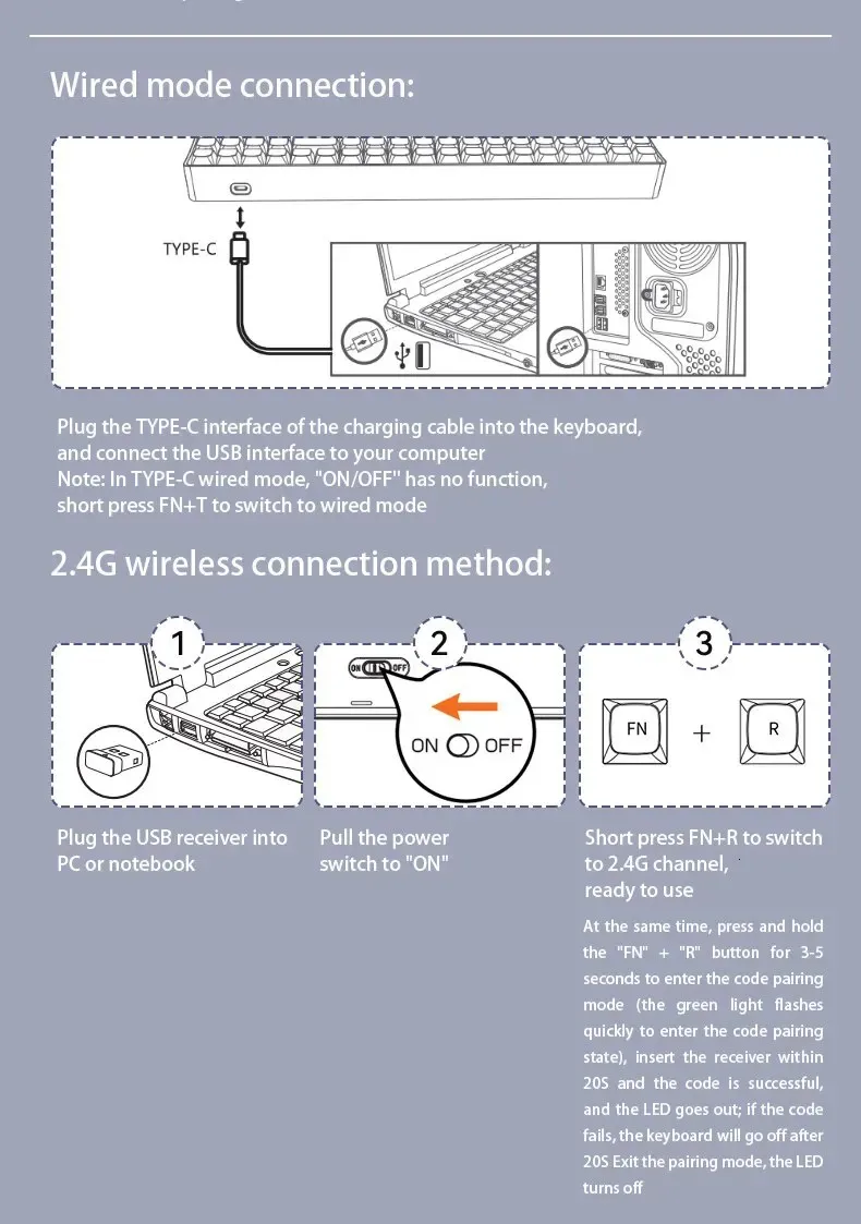 Aigo A68 Gaming Keyboard: 24G Wireless, Mechanical, Rechargeable ...