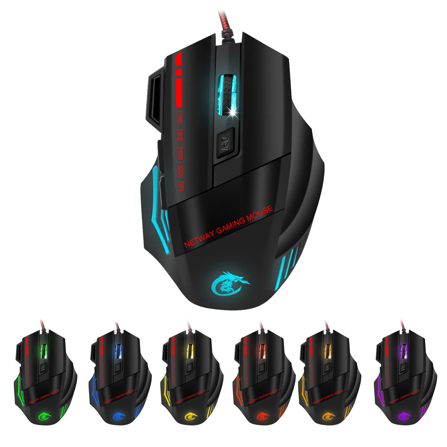 Ergonomic USB Wired Gaming Mouse 7 Button, Adjustable 5500 DPI Backlit Optical Mice For PC ...
