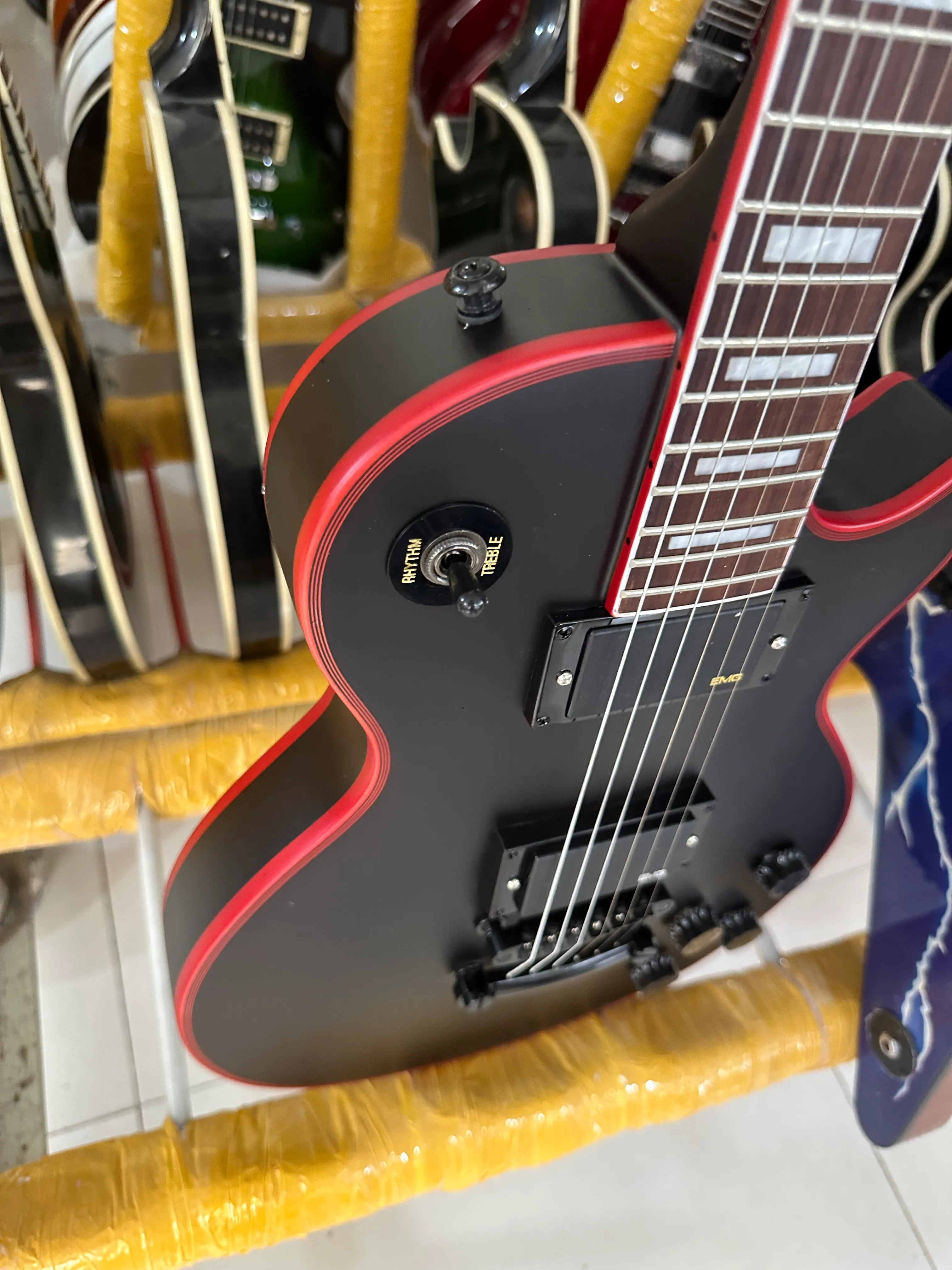 LightningRocks EMG Matte Electric Guitar: Custom Red Logo, Black Body ...