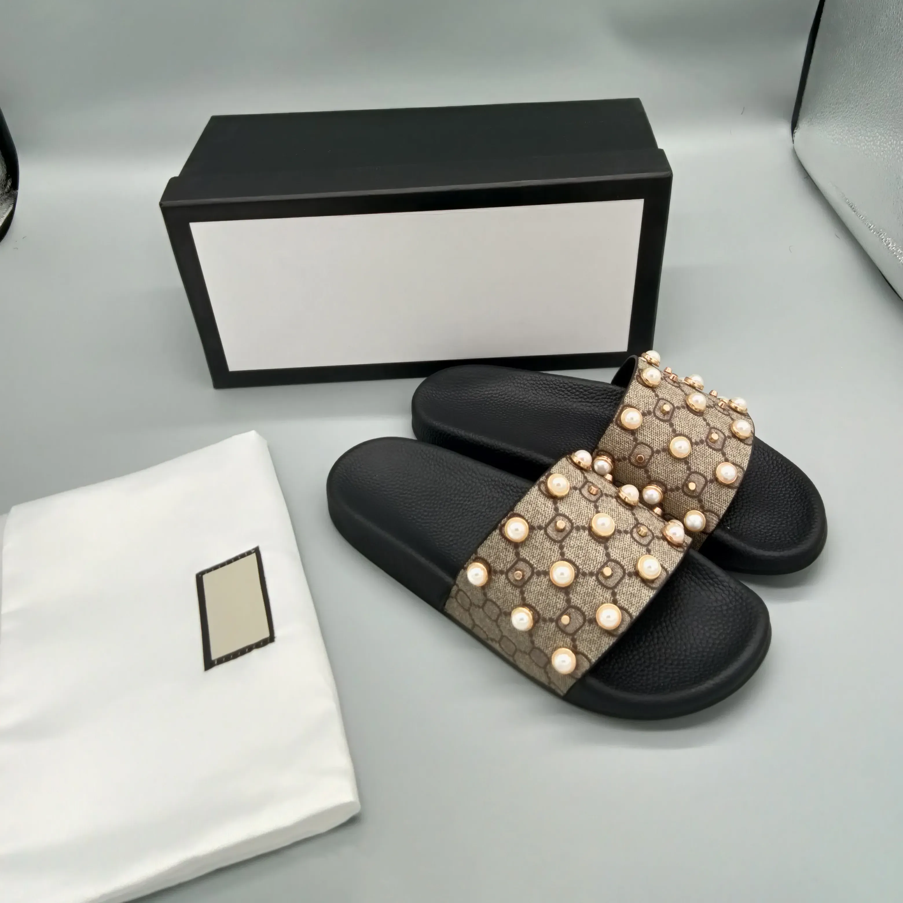 Luxury Real Leather Designer Slides For Women And Men Fashionable Black ...