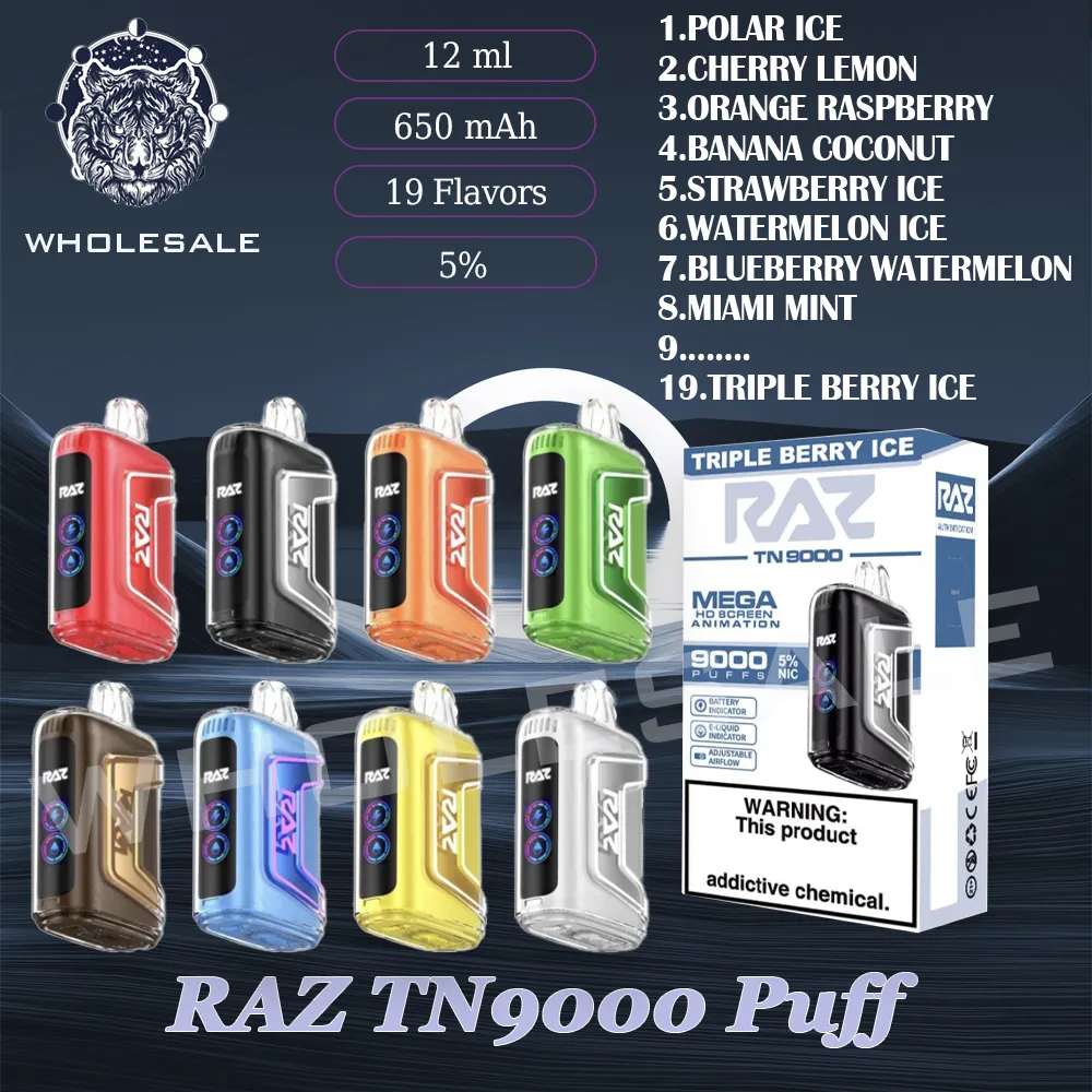 Original RAZ TN9000 Puff Disposable E Cigarettes 650mAh Rechargeab ...