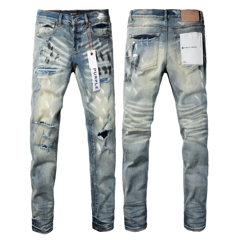 Unisex Designer Purple Jeans With Distressed Black Ripped Detailing ...
