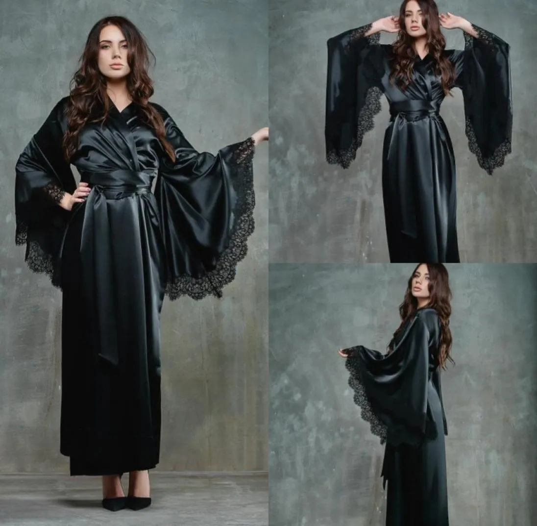 Black Women Night Robe Bathrobe Wedding Bride Bridesmaid Robes Silk ...