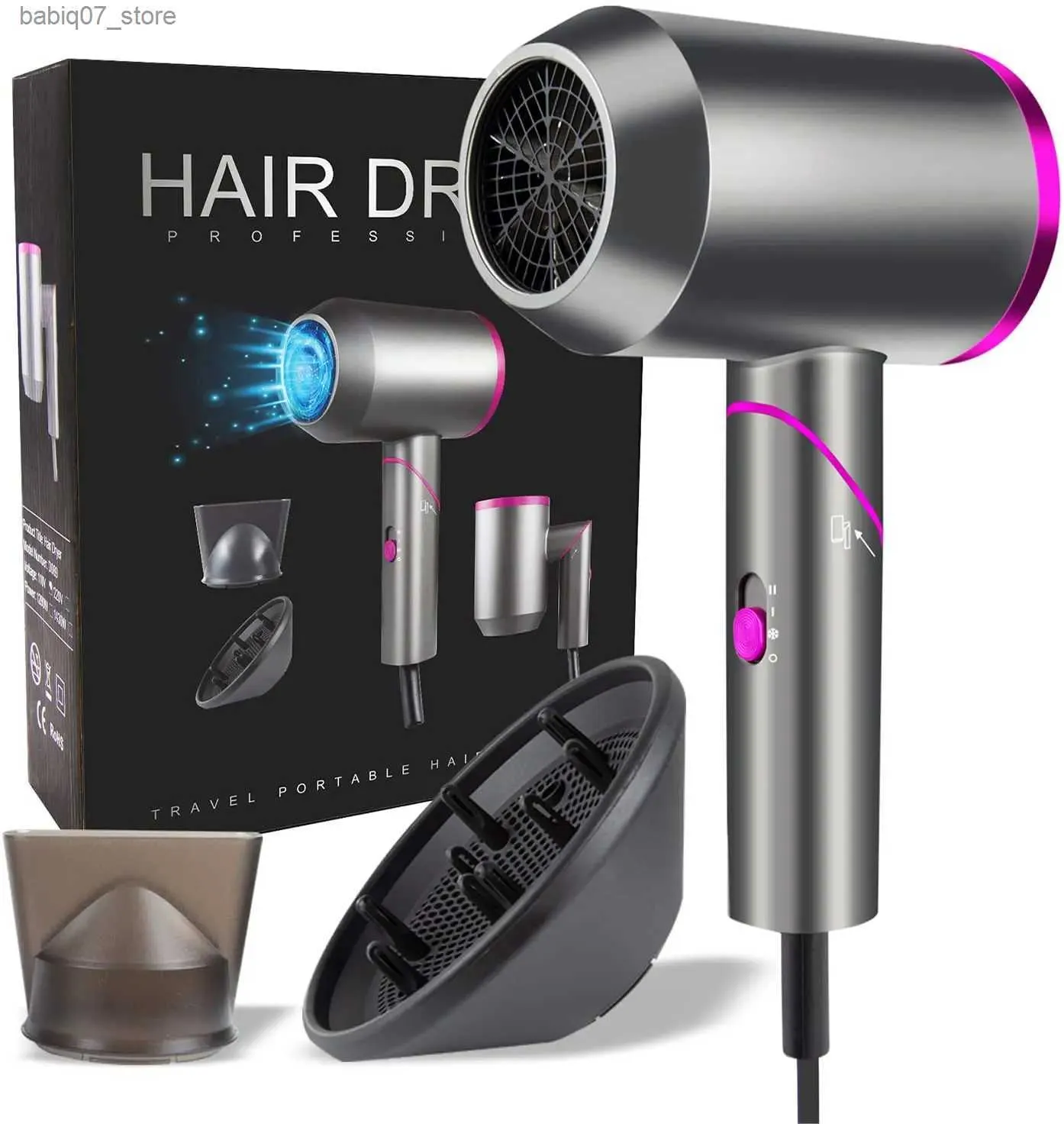 Portable Hammer Style Hair Dryer With Diffuser Strong Ion, Cold & Hot ...