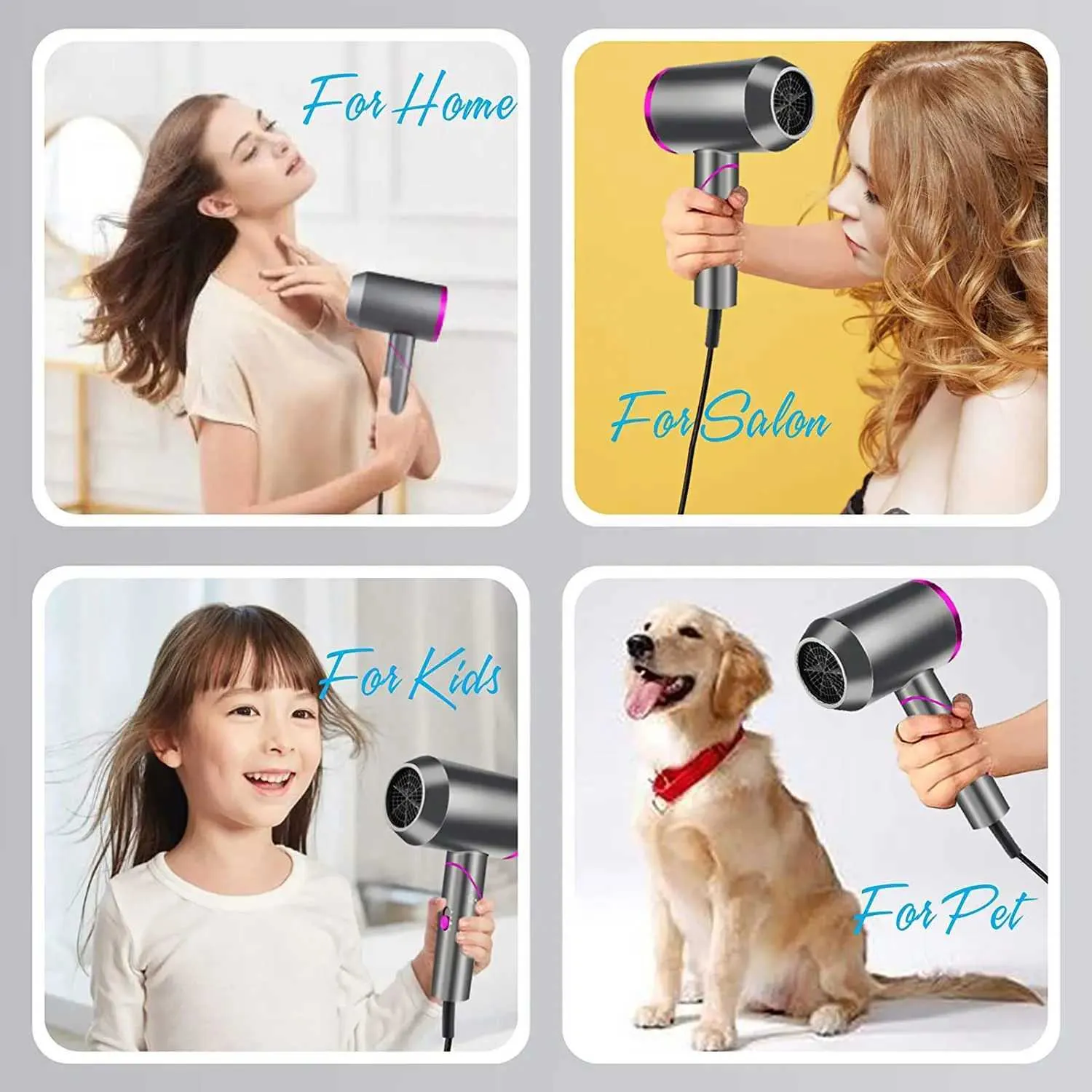 Portable Hammer Style Hair Dryer With Diffuser Strong Ion, Cold & Hot ...