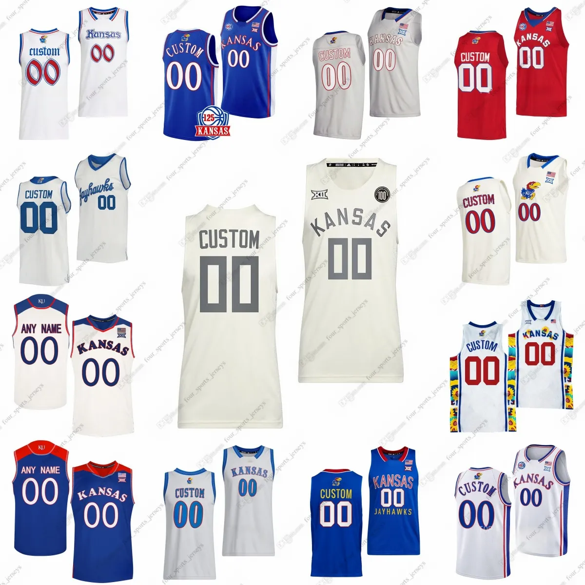 Custom NCAA Kansas Jayhawks College Basketball Jerseys - KJ Adams Jr ...