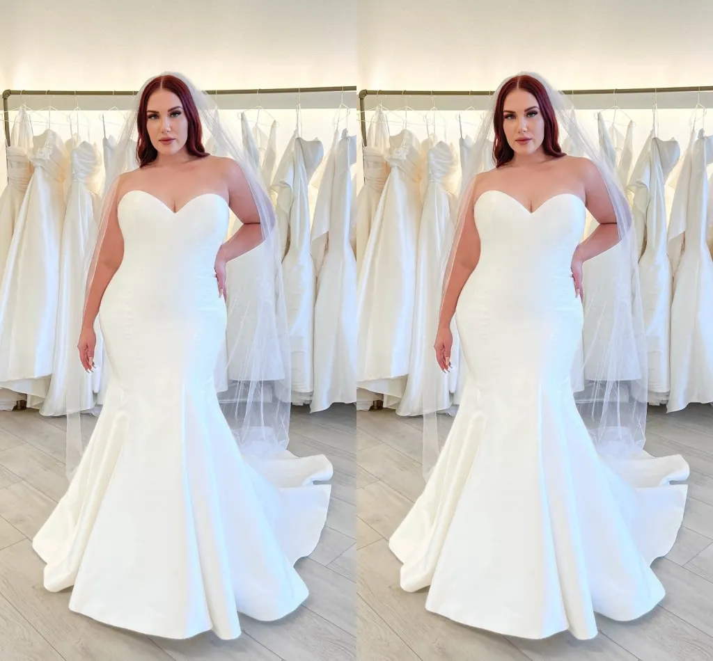 Elegant Plus Size Mermaid Wedding Dresses For Bride Black Women Plus Size Sweetheart Backless ...