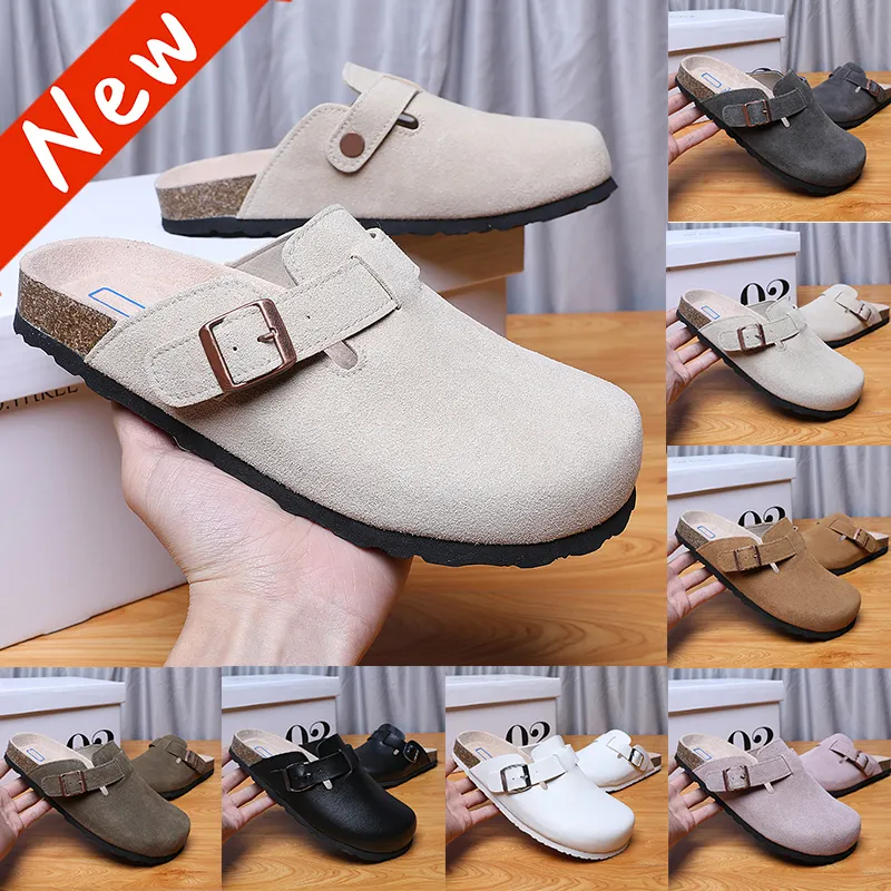 Leather Boston Clogs: Taupe & Pink Flats, Taupe Cork Sole, Perfect For ...