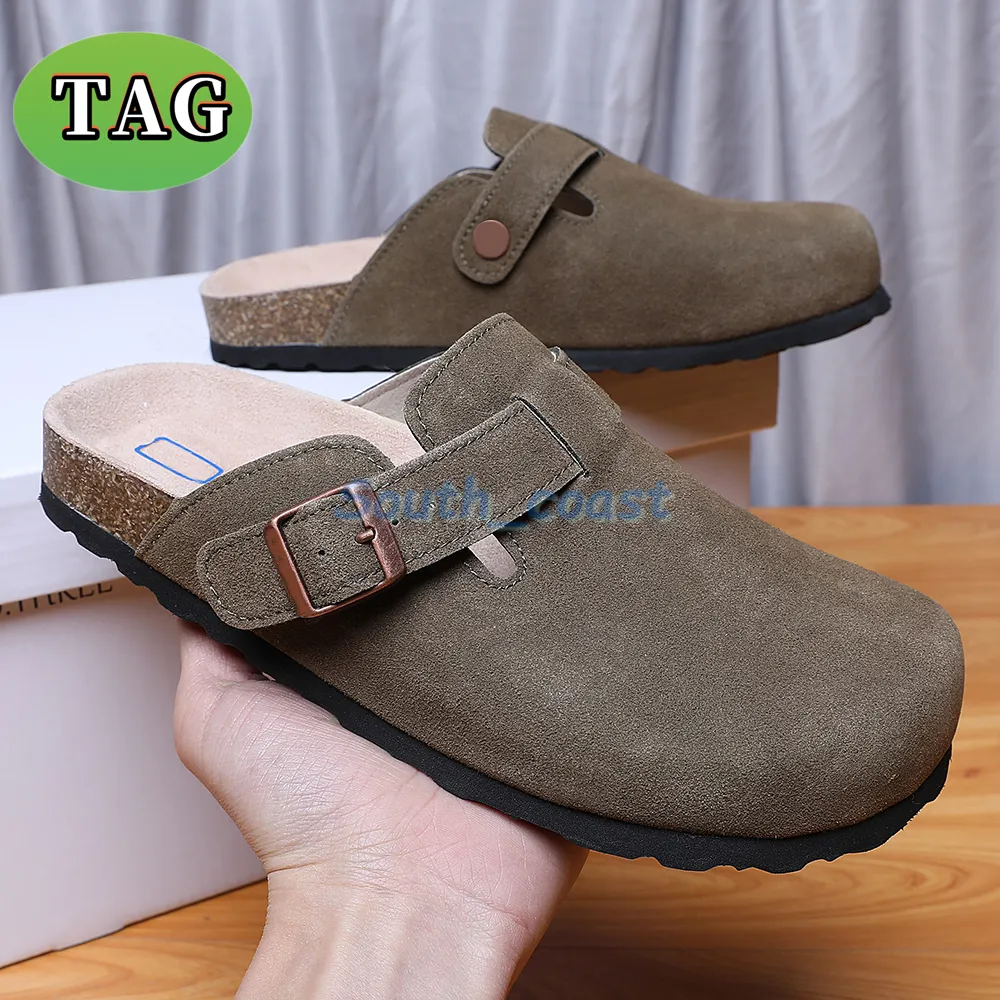 Leather Boston Clogs: Taupe & Pink Flats, Taupe Cork Sole, Perfect For ...