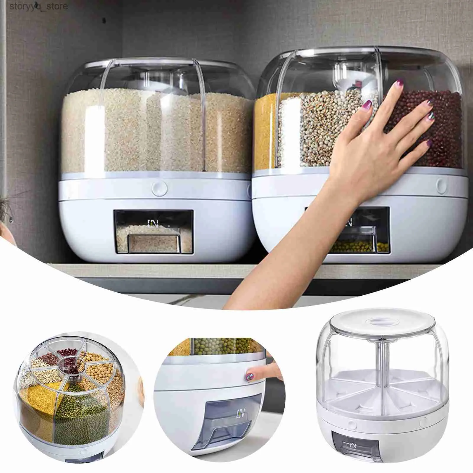 Large Rotating Food Storage Container - 360° Rice Dispenser, Airtight ...