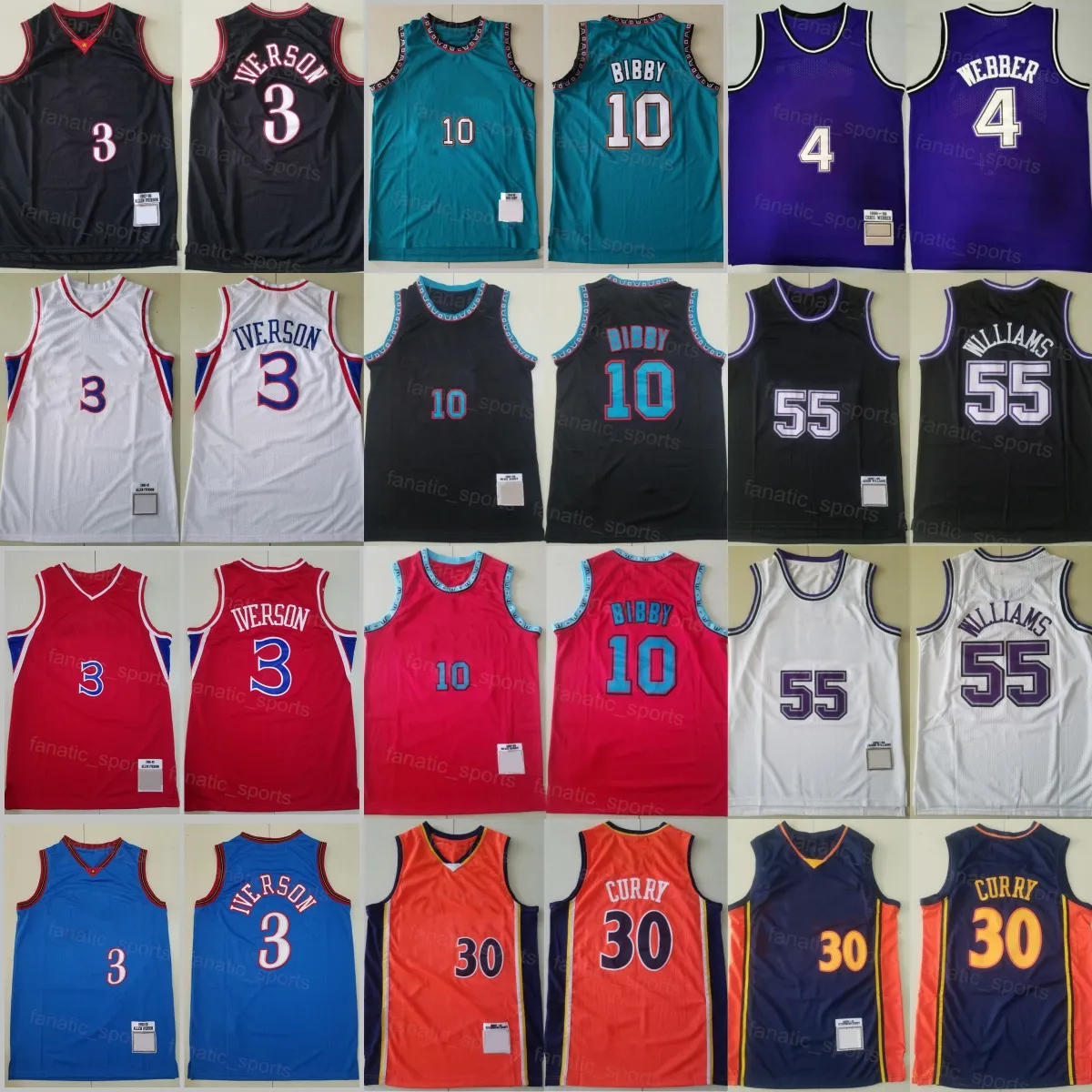 Vintage Basketball Jerseys Retro Throwback Mike Bibby 10, Stephen Curry ...