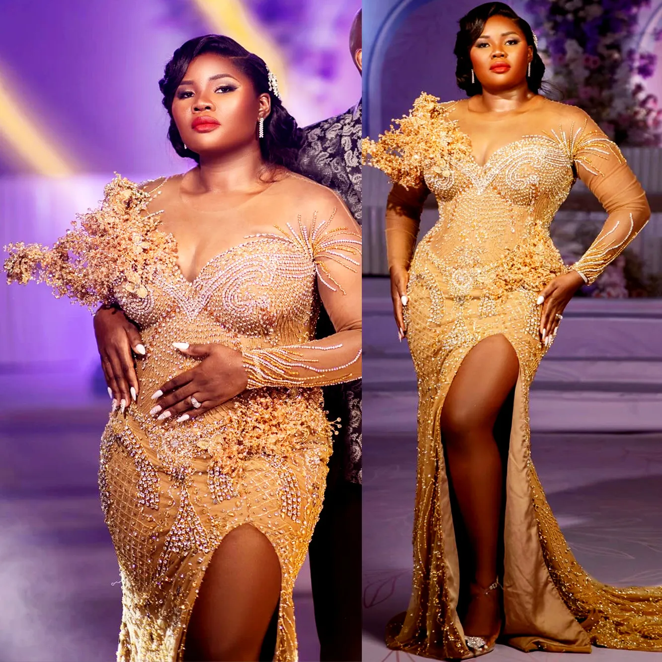 Aso Ebi Gold Mermaid Prom Dress With Illusion & Beaded Crystals Perfect For Formal Parties ...