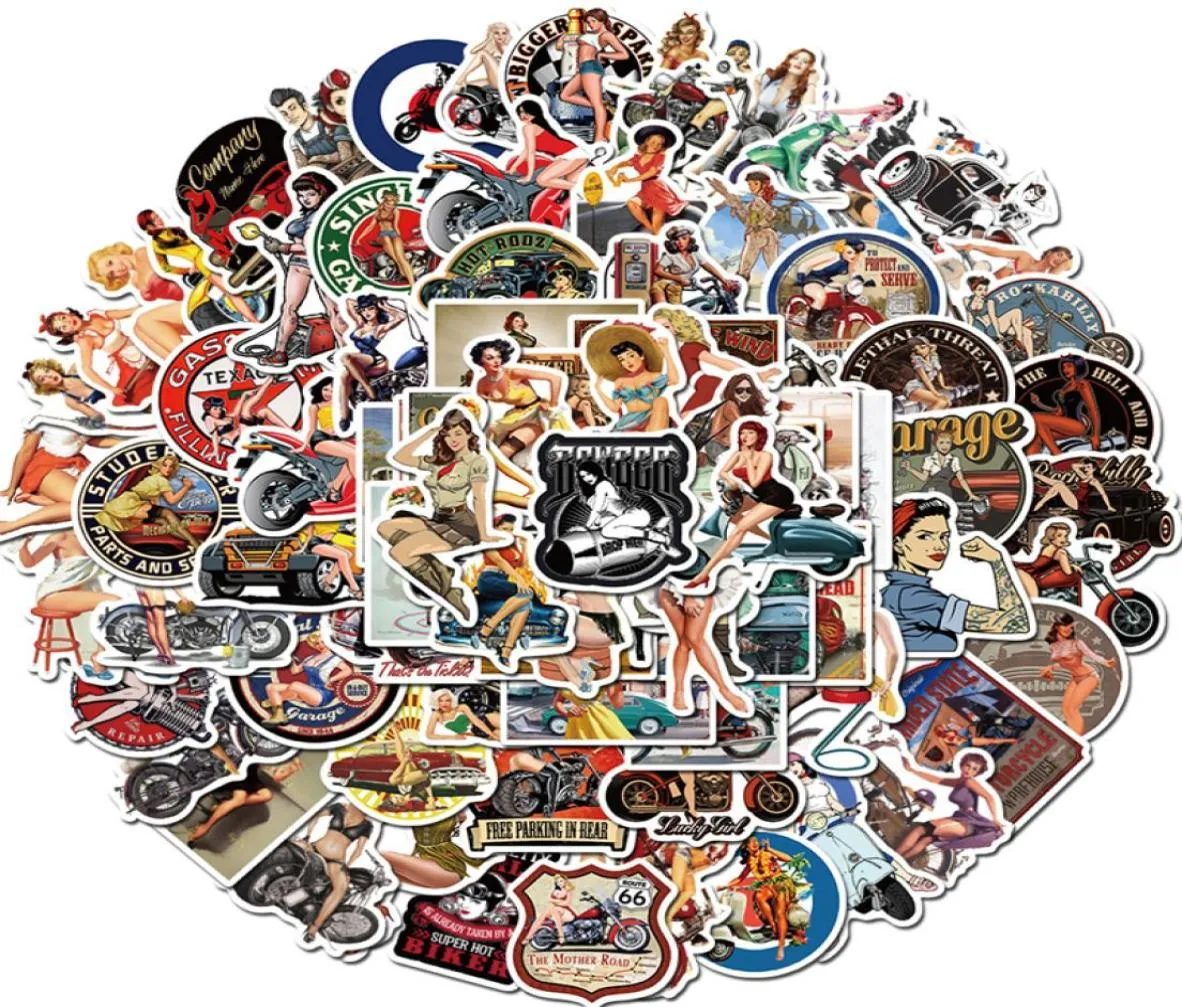 Retro Motorcycle Pinup Stickers Set 100 Waterproof Sticker Set For