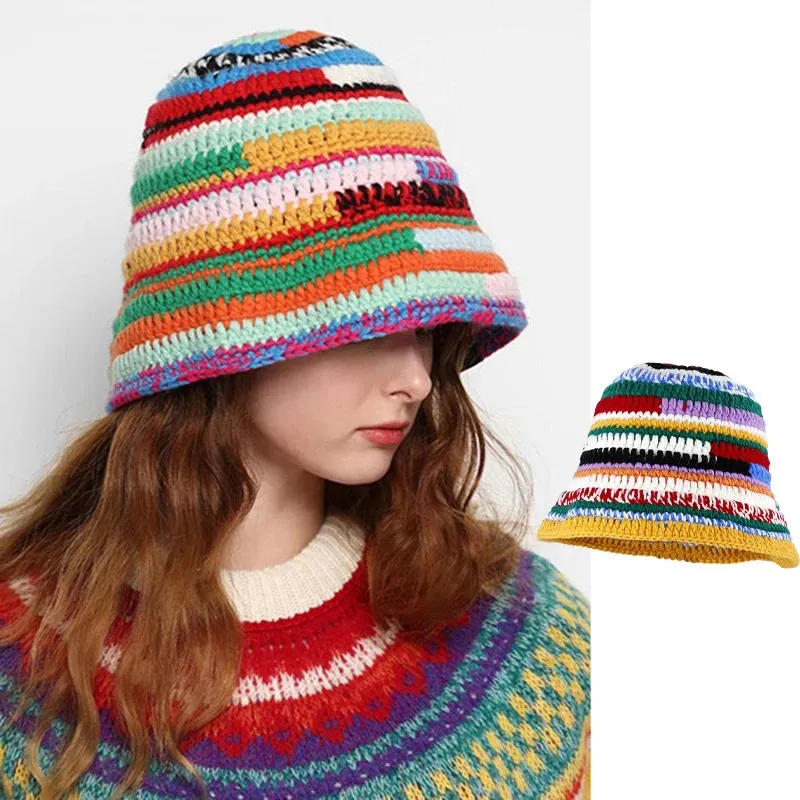 Winter Patchwork crochet bucket hats for Men and...