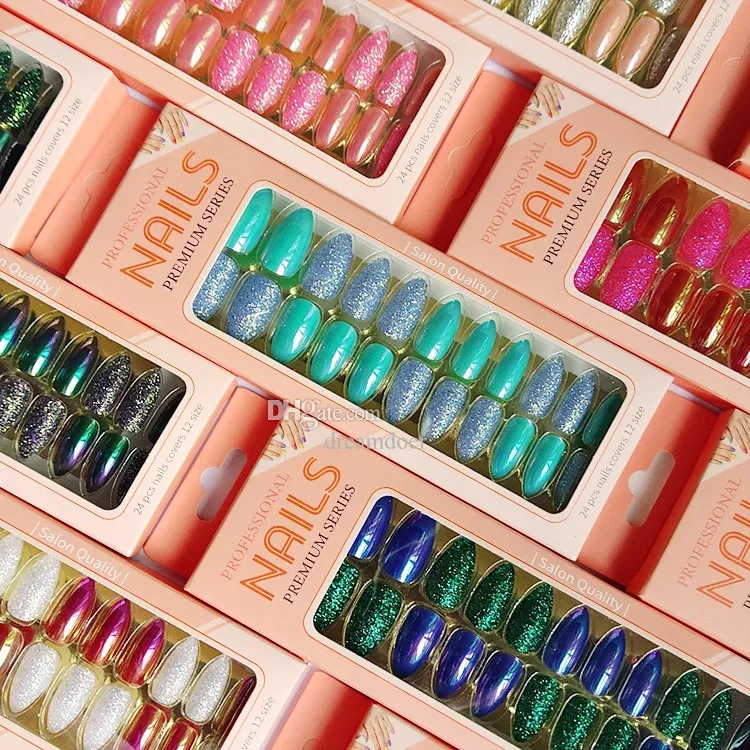 Short False Nails, Professional Fake Nail Kits: Pure Color Almond Shape ...