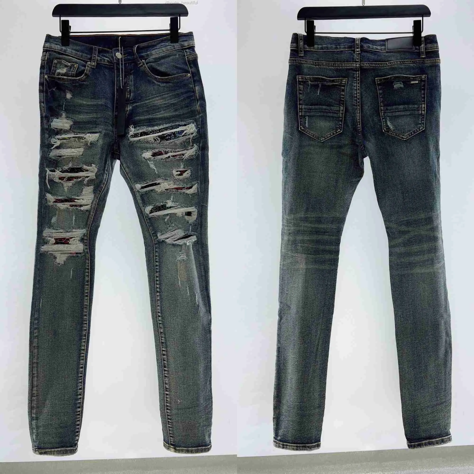 DHgate.com:2023 Designer Mens Jeans Pants Ripped High Street Fashion ...