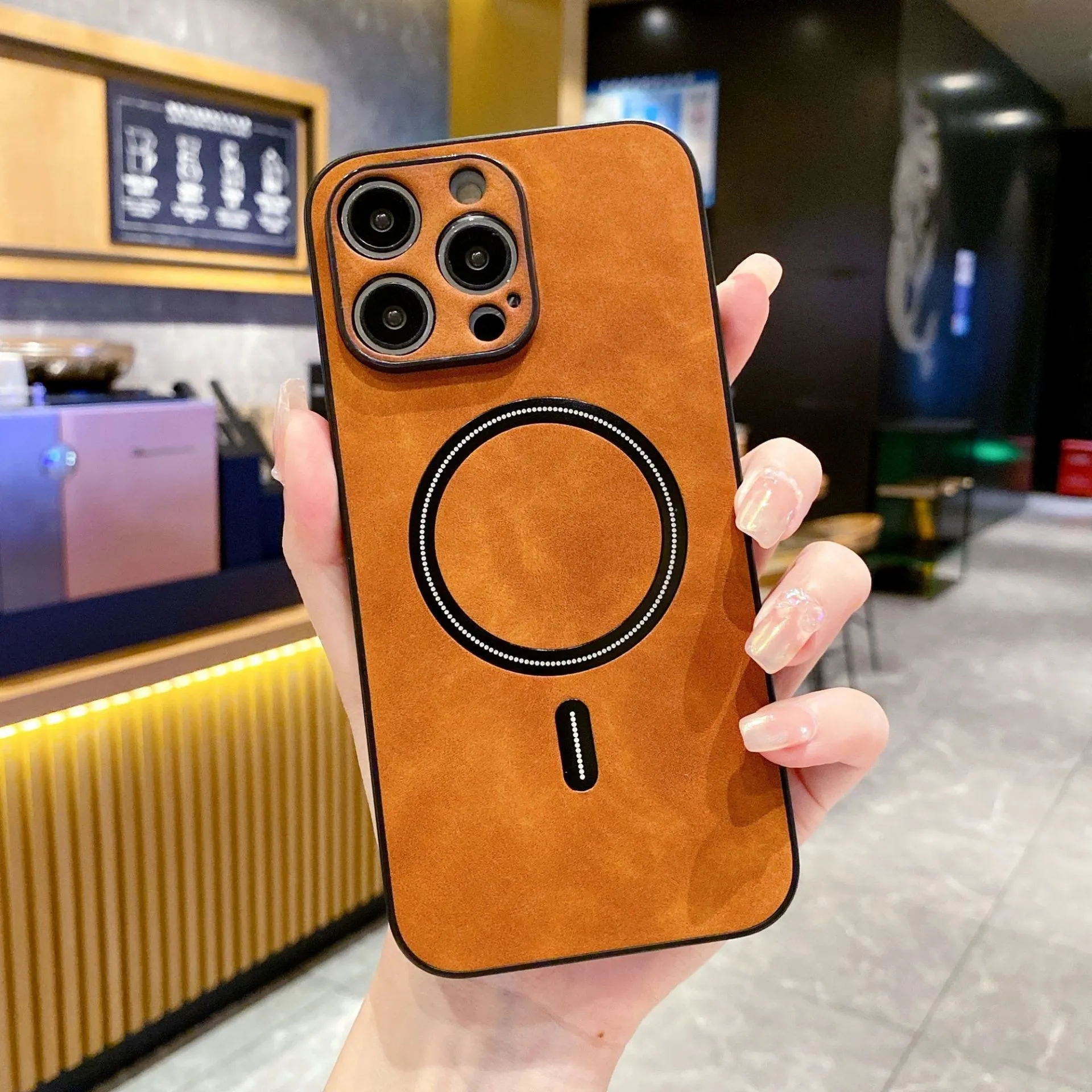 Wireless Charging Leather Shell For IPhone 15 14+: Magsafe Protection ...