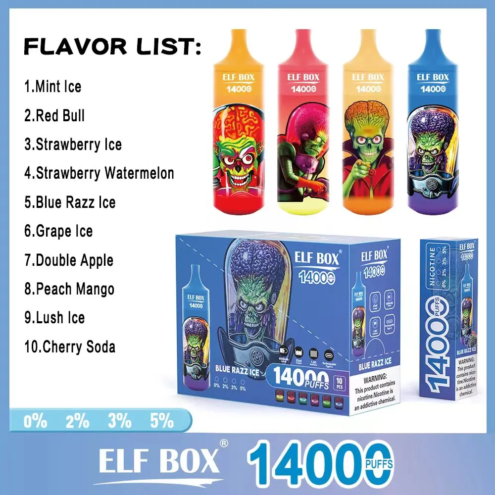 Original ELF BOX 14000 Puffs Disposable E Cigarette Puff 14000 Vape 0% ...
