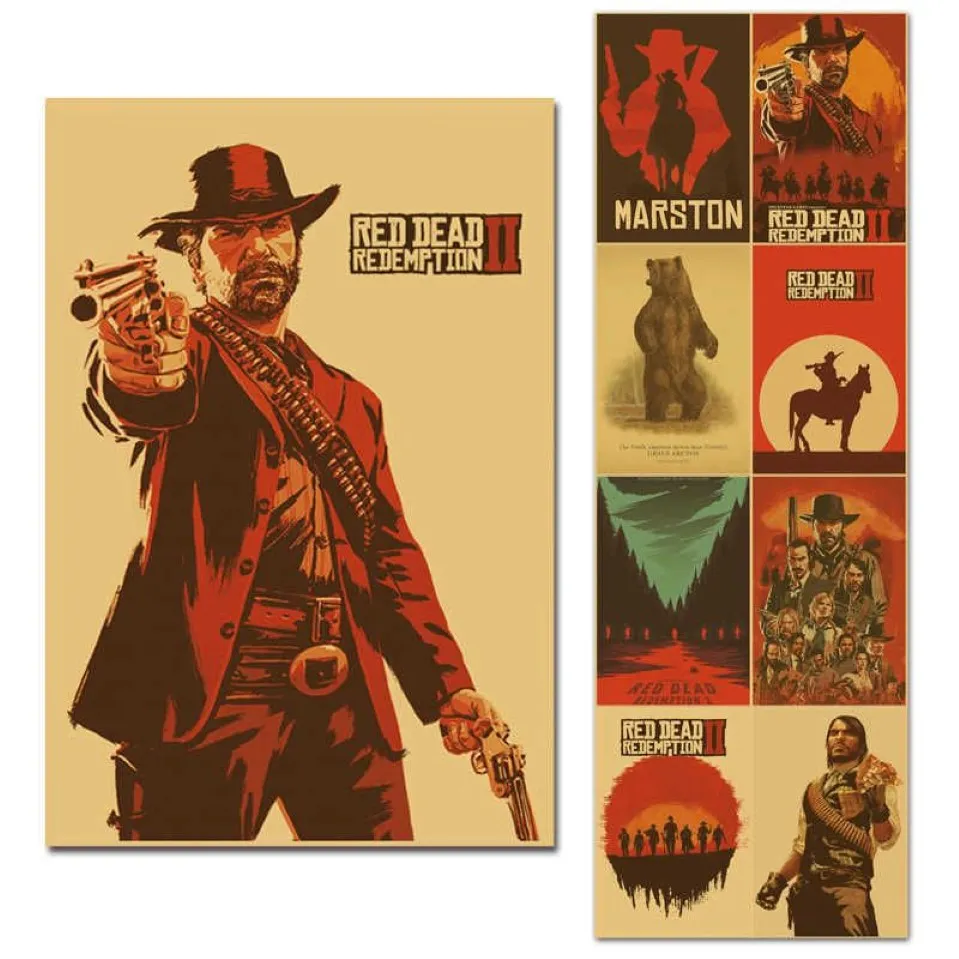 Red Dead Redemption 2 Poster - Retro Game Art Print, Vintage Kraft ...
