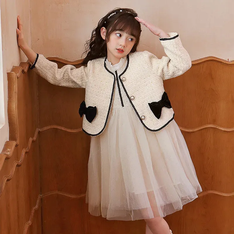 Girls Tweed Jacket & Dress Set - Elegant Princess Outfit, Long Sleeve ...