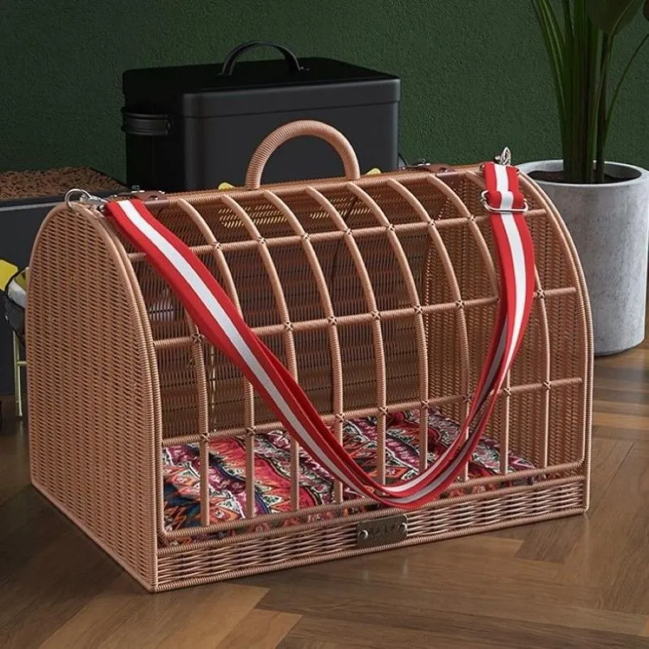 Wicker Cat Carrier Basket - Portable Kitten Bed & Cat House with Soft ...