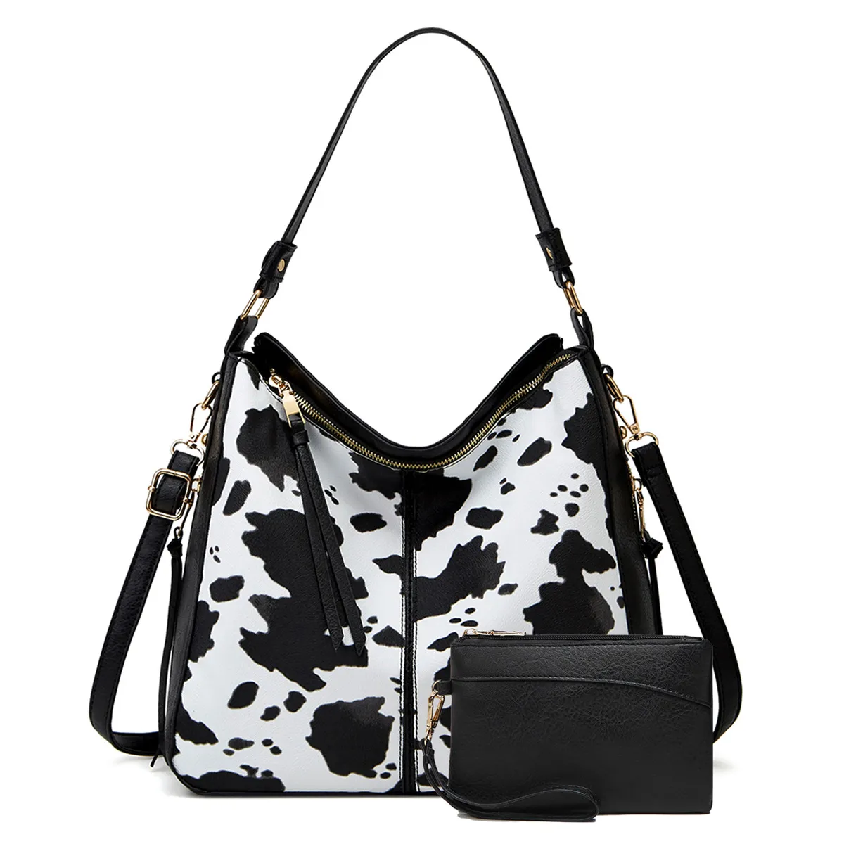 DHgate.com:2024Womens Cow Print Leather Tote Bags: 3-Piece Set, Black ...