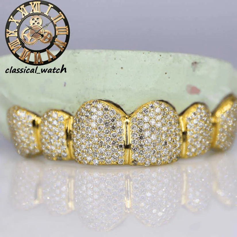 VVS Moissanite Diamond Yellow Gold Diamond Grillz Set For Hip Hop ...