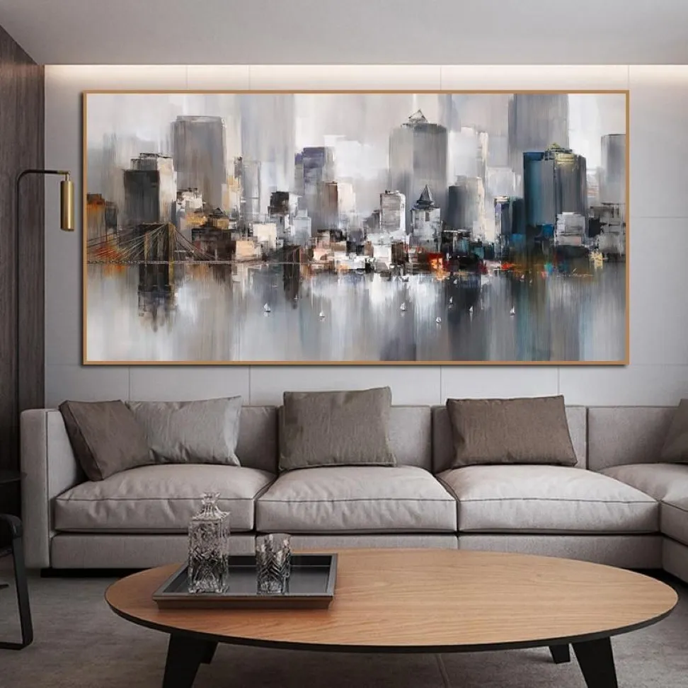 Reliable Art City Building Poster Oil Painting Canvas Wall Art Abstract ...