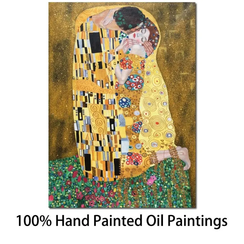 Gold Wall Art: Canvas Reproduction Of Klimts The Kiss By Modern Art ...