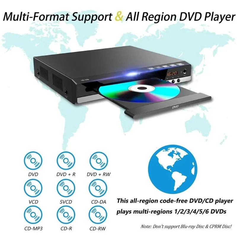 1080P DVD Player for TV - All Region Free, CD Disc Playback, AV Output ...