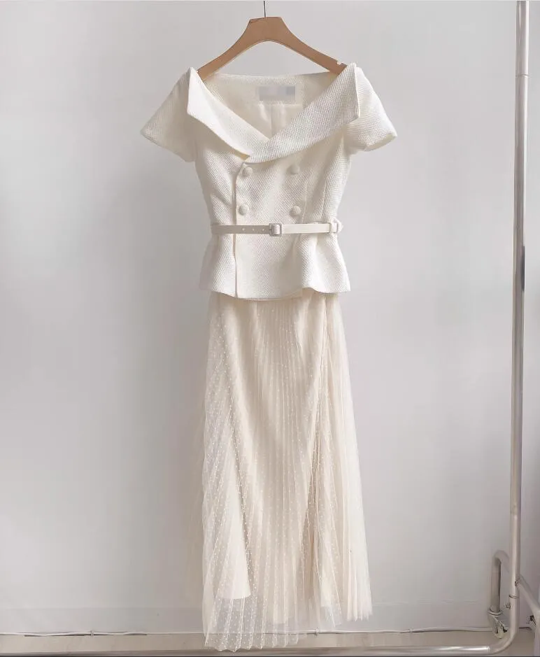 Stylish Off Shoulder Top And Mesh Half Skirt Set Versatile 2024 Fashion ...