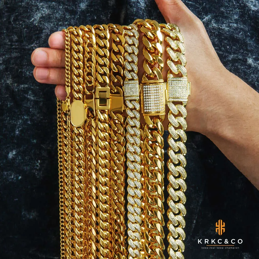 14k Gold Plated Iced Out Diamond Chain 2024 Mens Cuban Link Necklace ...